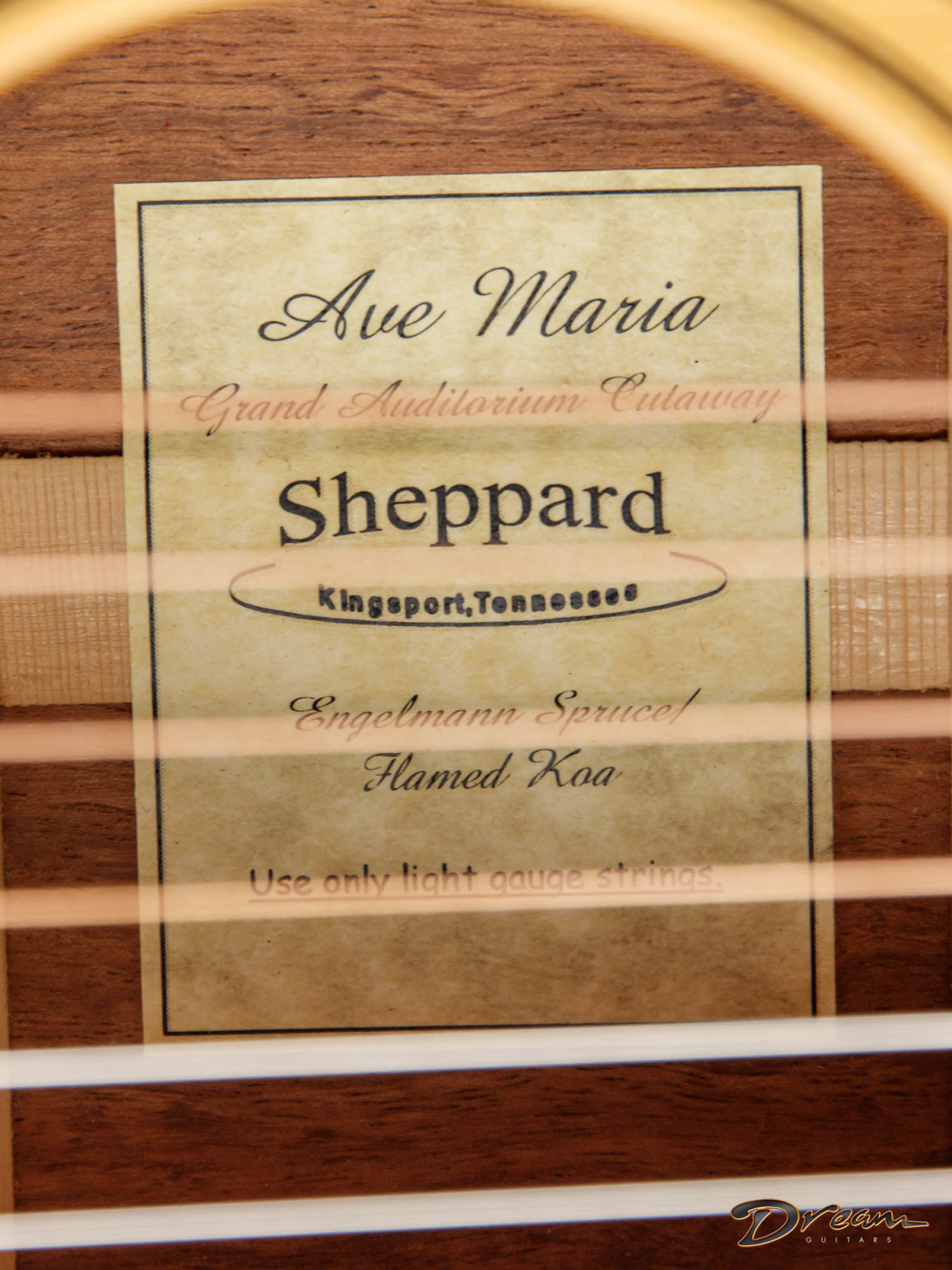 2005 Sheppard, Ave Maria Grand Auditorium, Flamed Koa/Engelmann Spruce ...